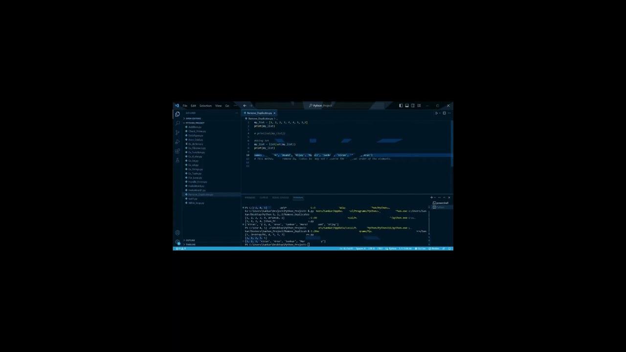 Remove Duplicates From A List In Python Using Set Coding Pythonprogram Pythonbeginner Youtube