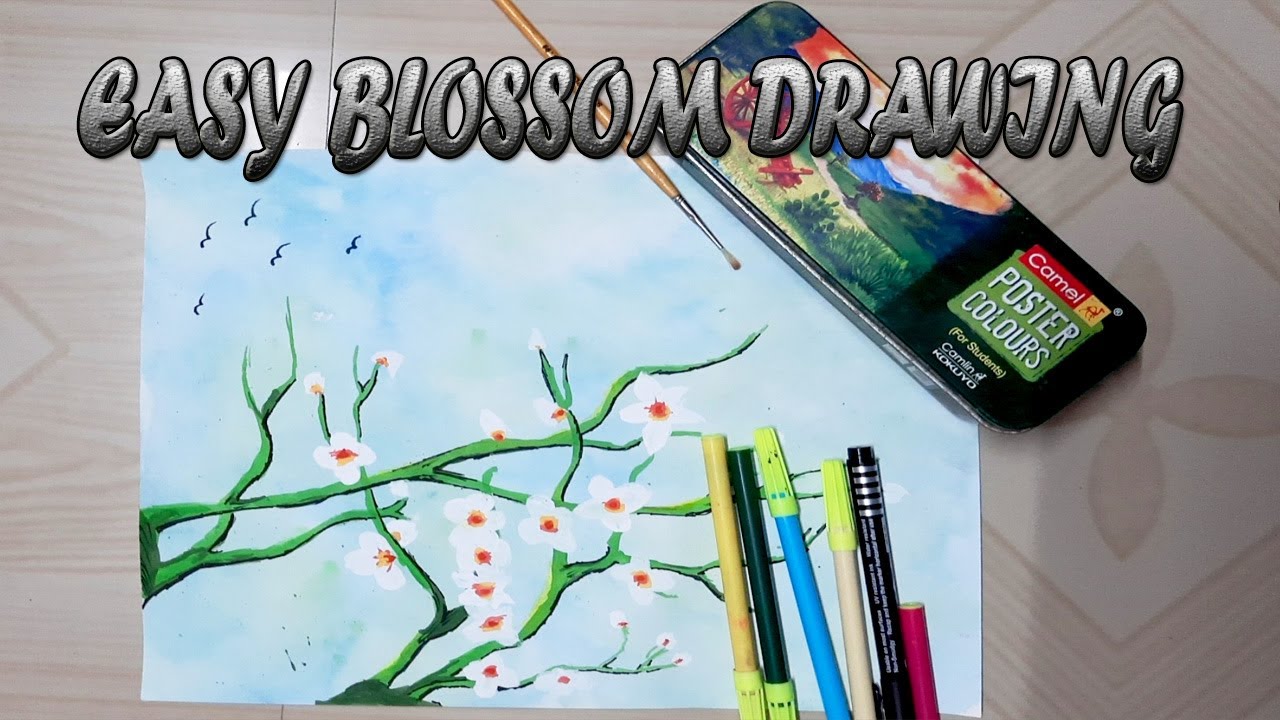 Easy Blossom Drawing With Sketchpen and Poster Colour - YouTube