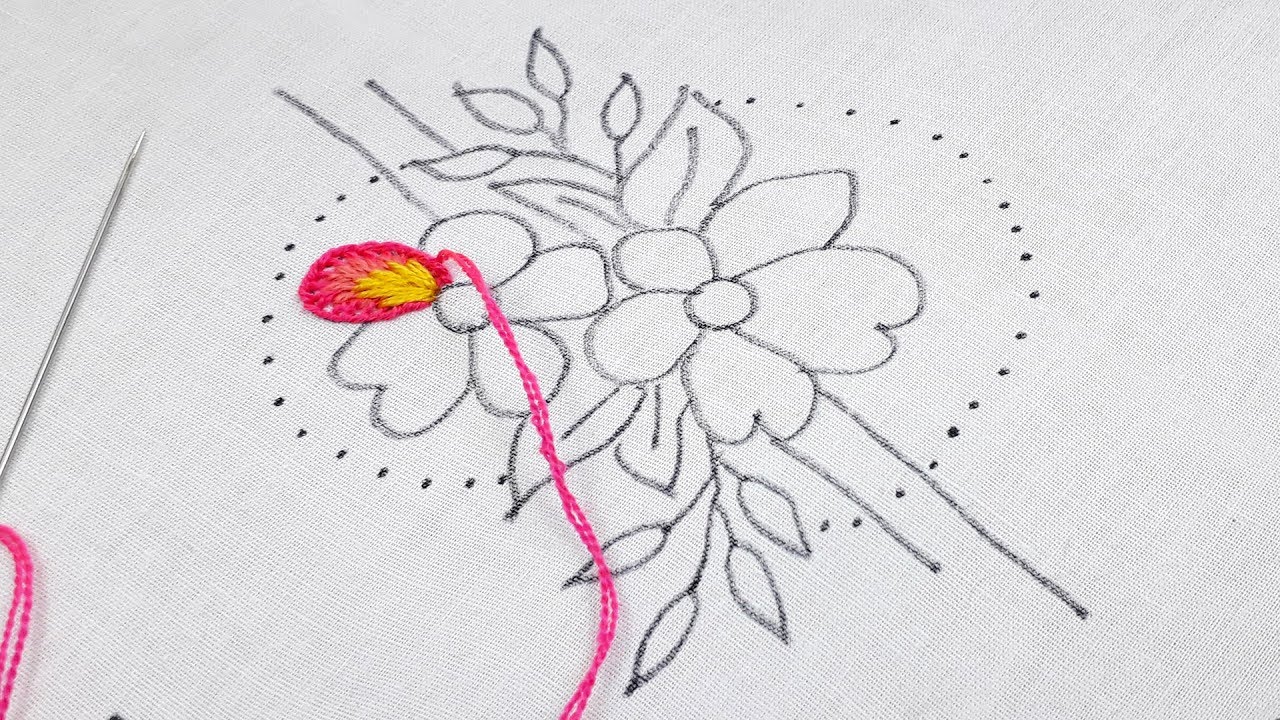 Hand embroidery beautiful Satin flower stitch design/hand embroidery ...