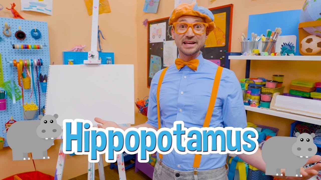 Blippi Learns How To Draw A Hippo ・ EASY ART FOR KIDS! | Blippi Drawing ...