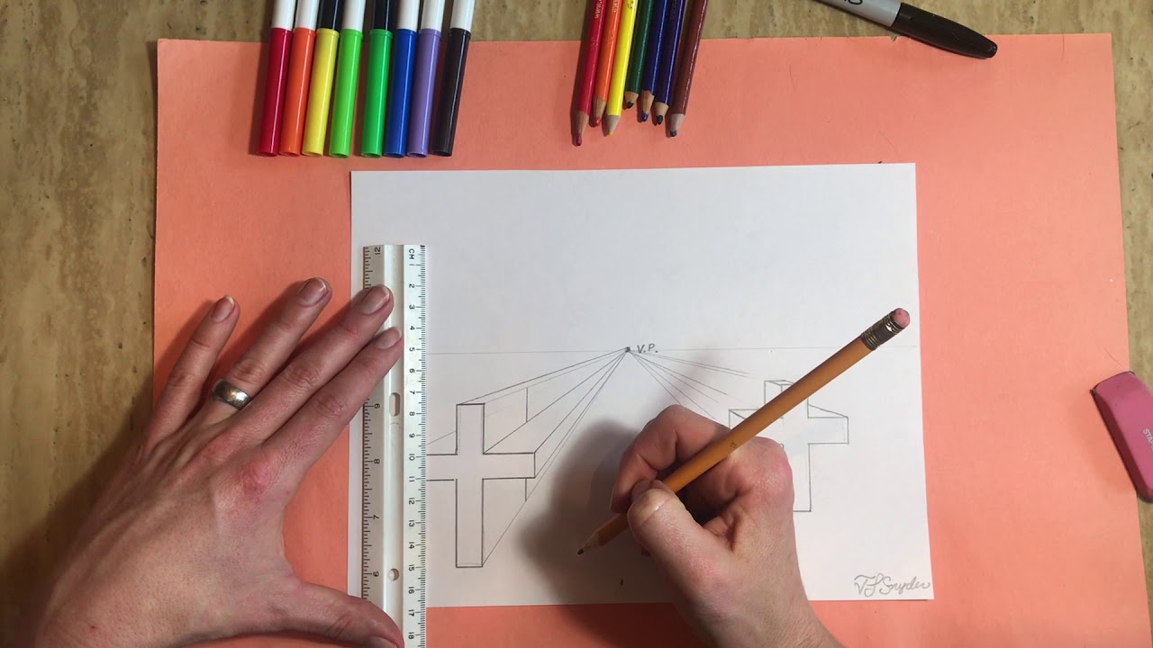Draw a 3D Cross Using One Point Perspective - YouTube