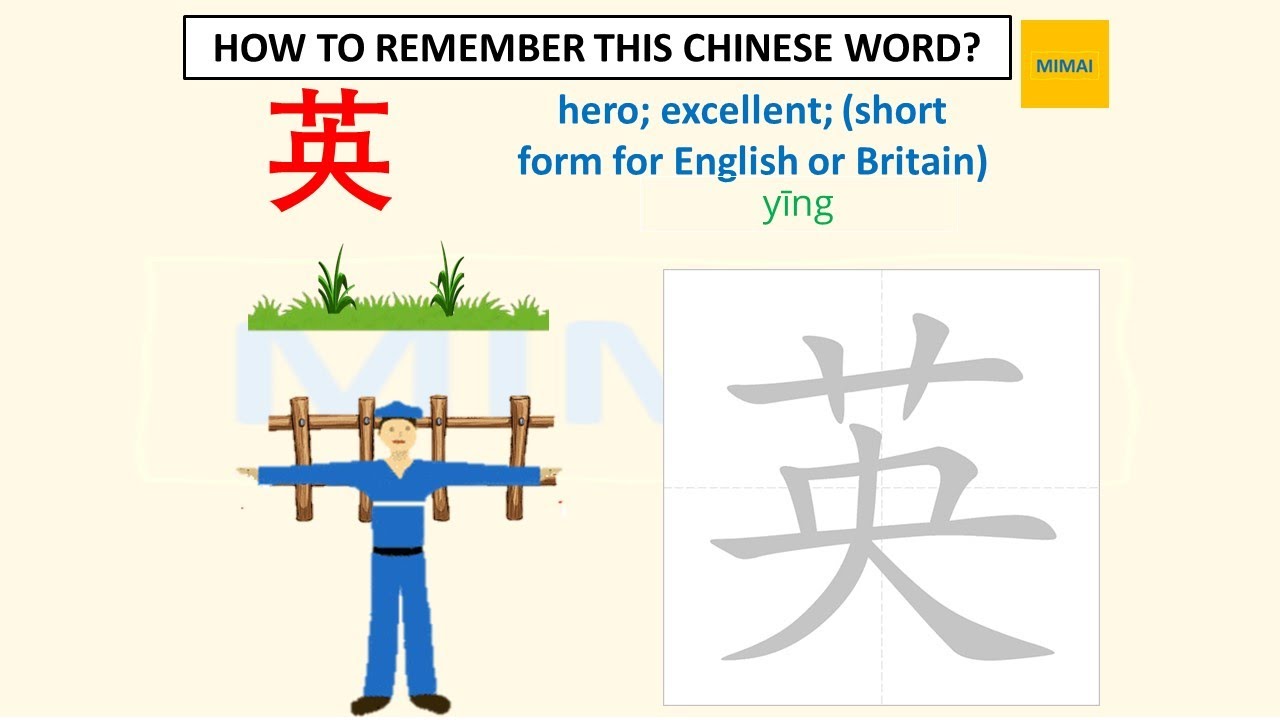 Remember writing Chinese character #英 #hero #yīng by images #HSK1 - YouTube
