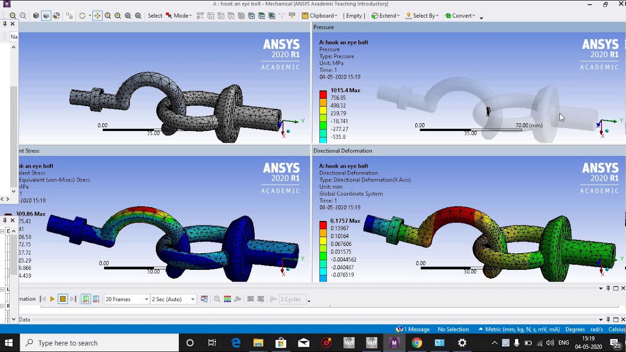 static structure analysis of eye bolt & hook (ansys basics) - YouTube
