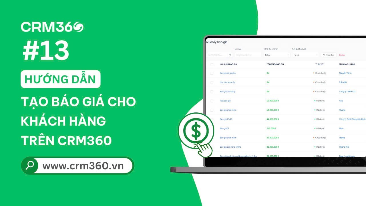 Hướng dẫn tạo báo giá cho khách hàng trên CRM360 - YouTube