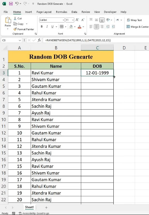 Random Date of Birth Generate in Excel | #randbetween #exceltips @tausifeduworld - YouTube