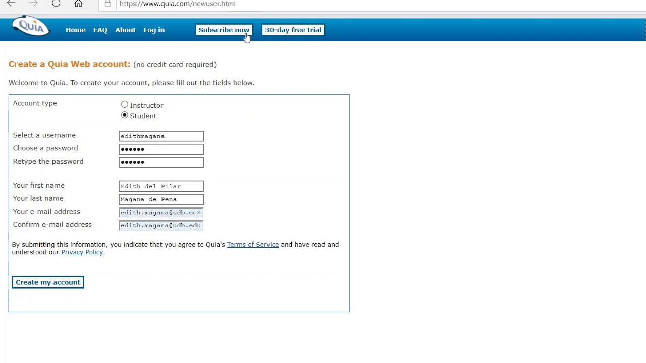 How to create a Quia account- steps - YouTube