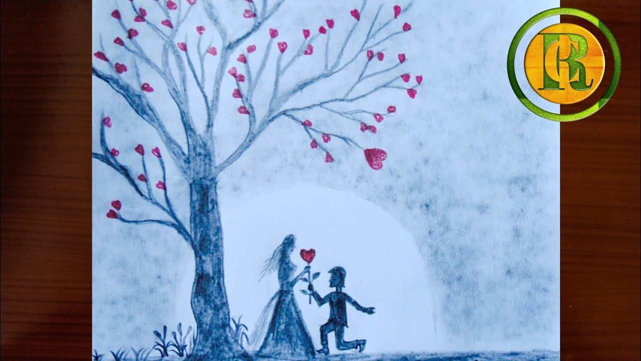 How To Draw Romantic Scenery || Propose Scenery Of Couple || Rehan's ...