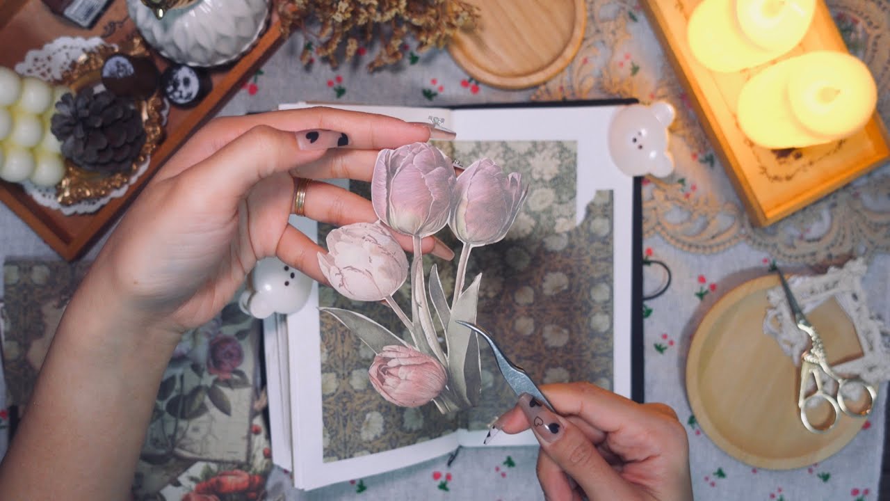 ASMR | Decorating my Vintage Diary | scrapbooking | papersound - YouTube