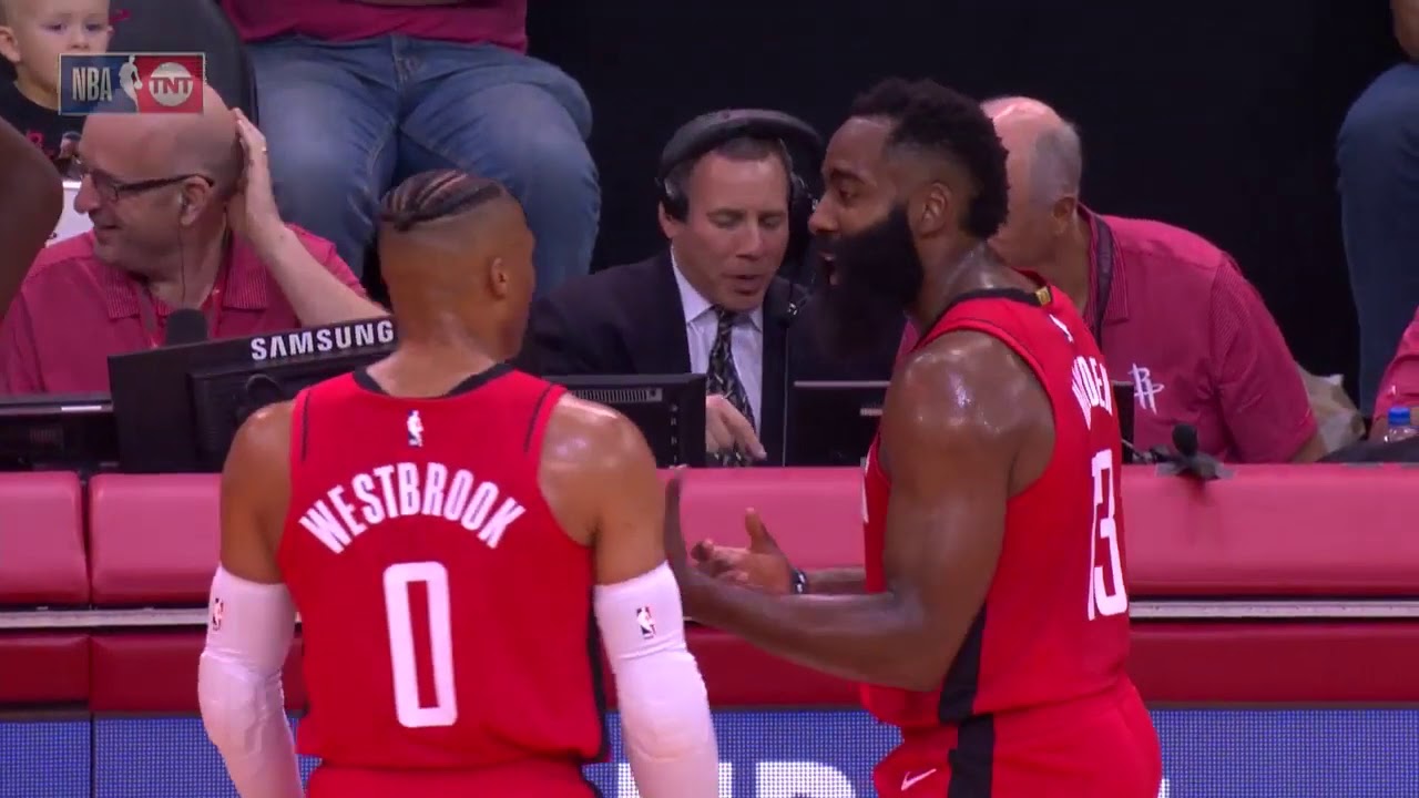 James Harden and Russell Westbrook HEATED ARGUMENT in Season Opener ...