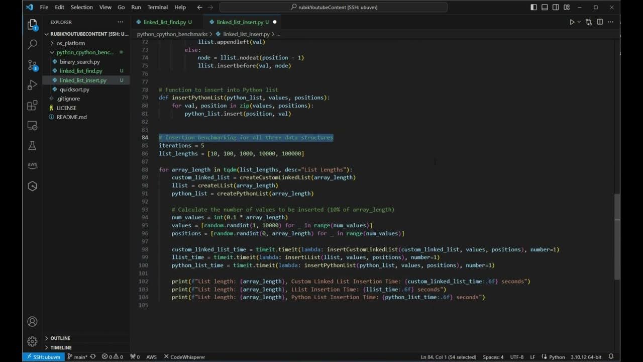 Python - linked list benchmark (insertions) - YouTube