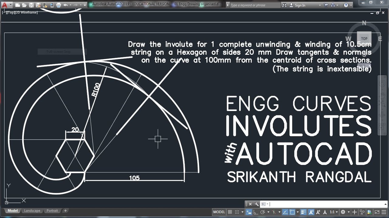 Involute of a Hexagon | Winding / Unwinding | Engineering Graphics with ...