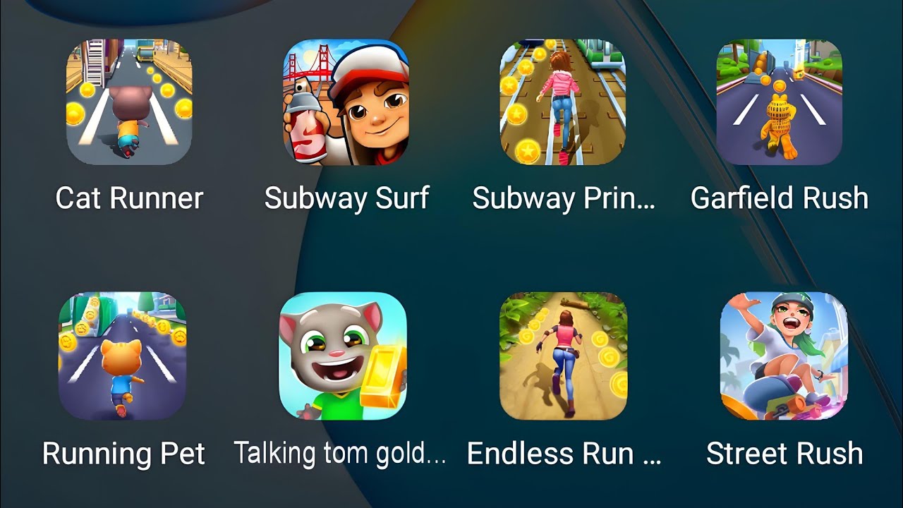 Cat runner, Subway surf, Subway princess runner, Garfield rush, Running ...