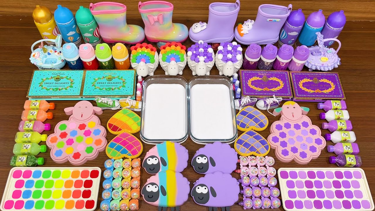 PURPLE vs RAINBOW SHEEP !!!Mixing random into GLOSSY SLIME!!!Satisfying ...