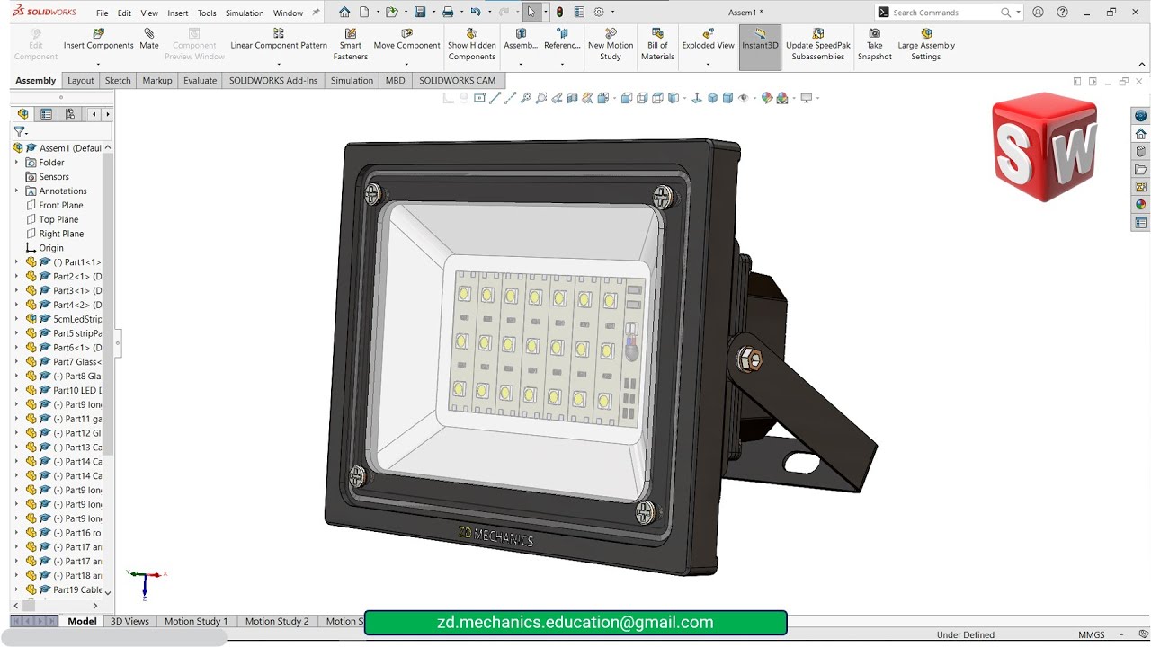 08 - Designing an Light LED Projector Assembly in SolidWorks - بروجكتور ...
