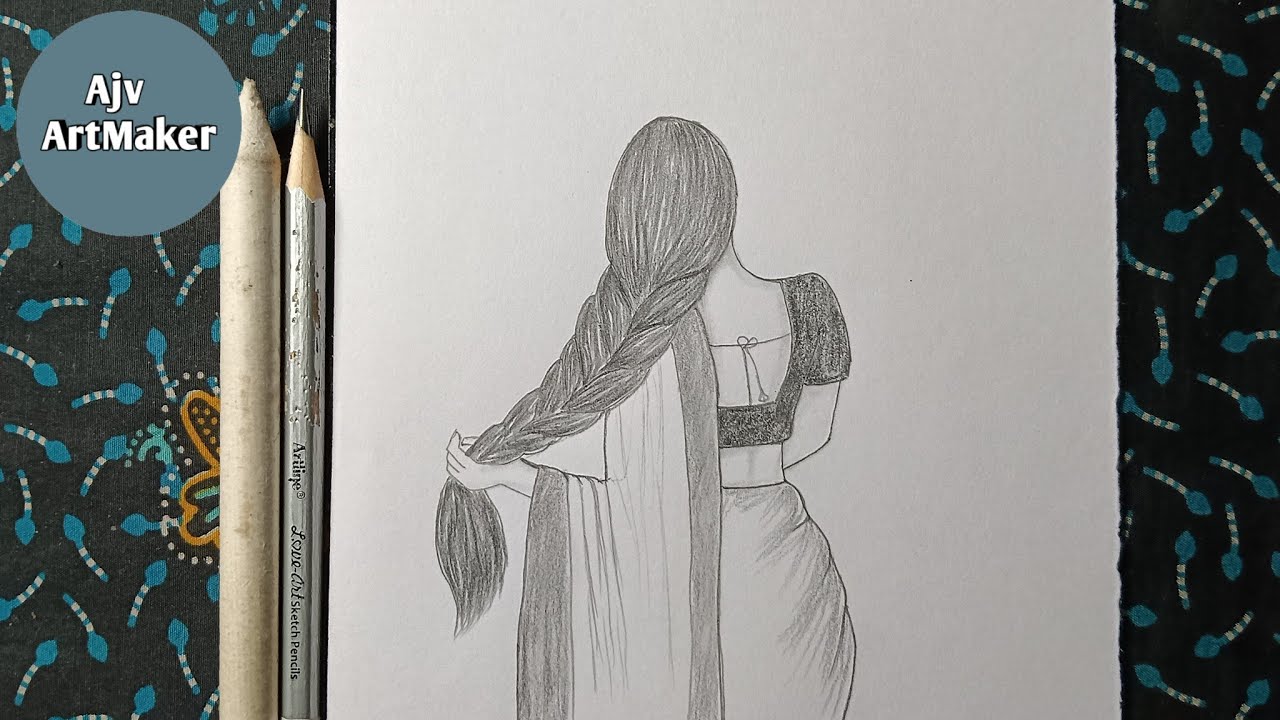 How to draw Girl Backside Brided Hairstyle / Girl Backside in Saree ...