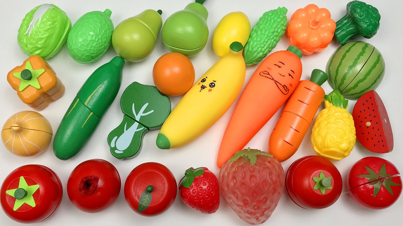 Satisfying Video | Cutting Banana Pear, Fruits and Vegetables | Wooden ...