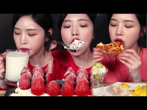 Pizza And milk And Strawberry Eat with boki