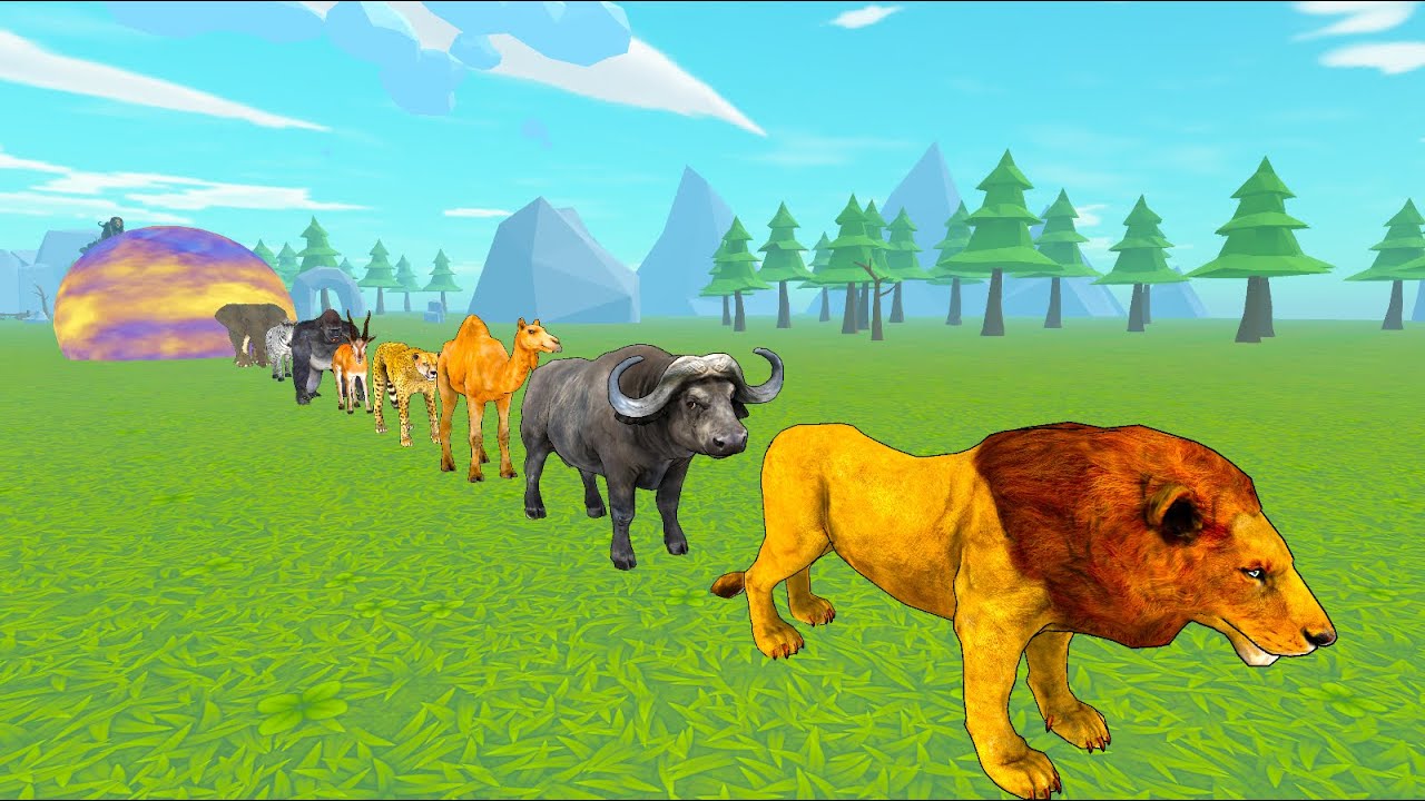 Long Walk Game With Elephant Gorilla Buffalo Lion Tiger - 3d Animal ...