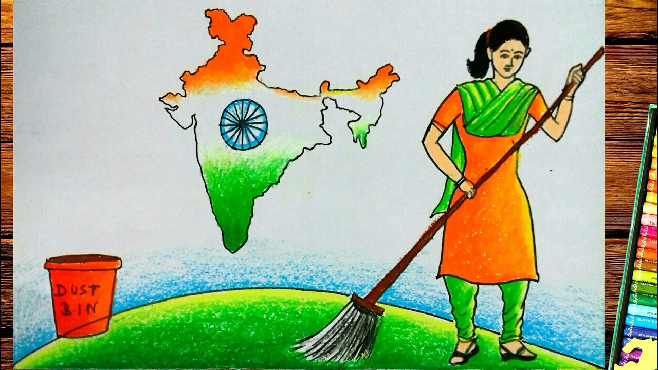 SWACHH BHARAT DRAWING ||CLEANLINESS DRAWING WITH PASTEL COLOR - YouTube