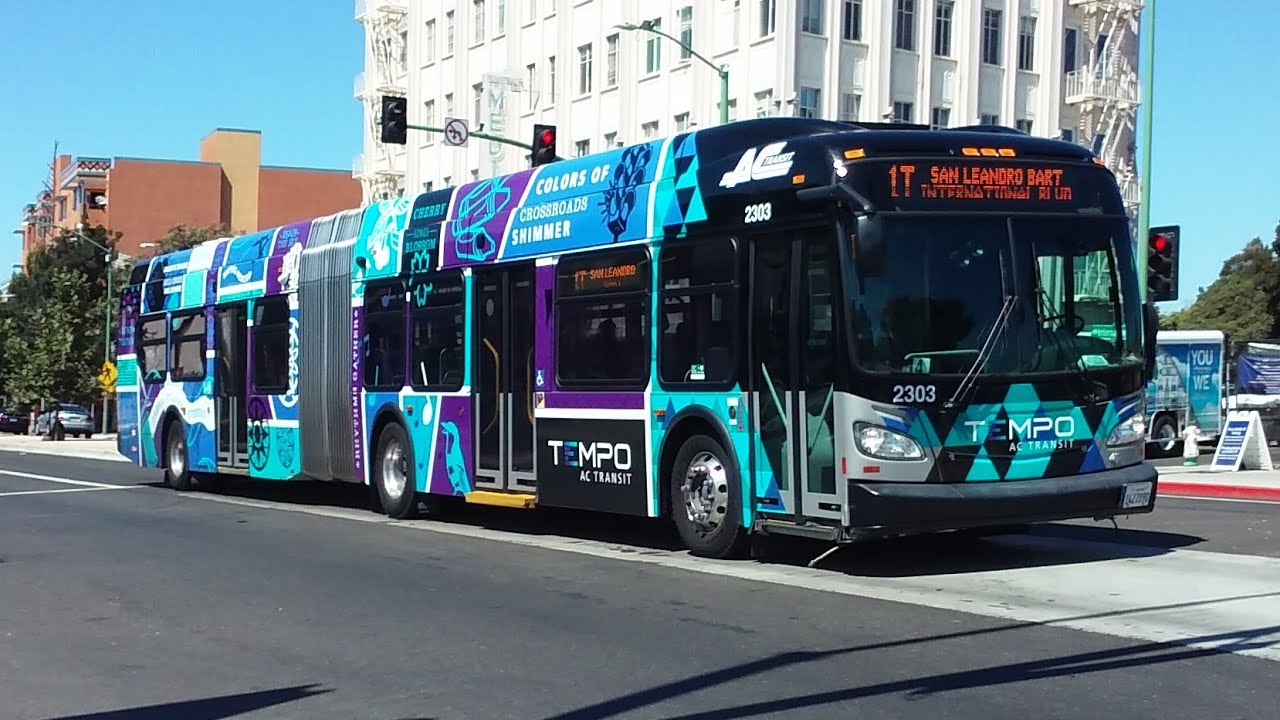 AC Transit 2016 New Flyer XDE60 2303 on Line 1T - Tempo BRT - YouTube