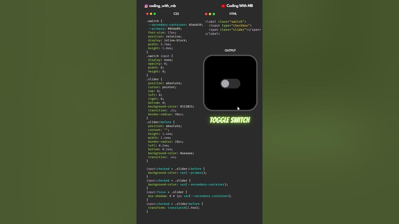 Toggle Switch With Html And Css Toggleswitch Youtube