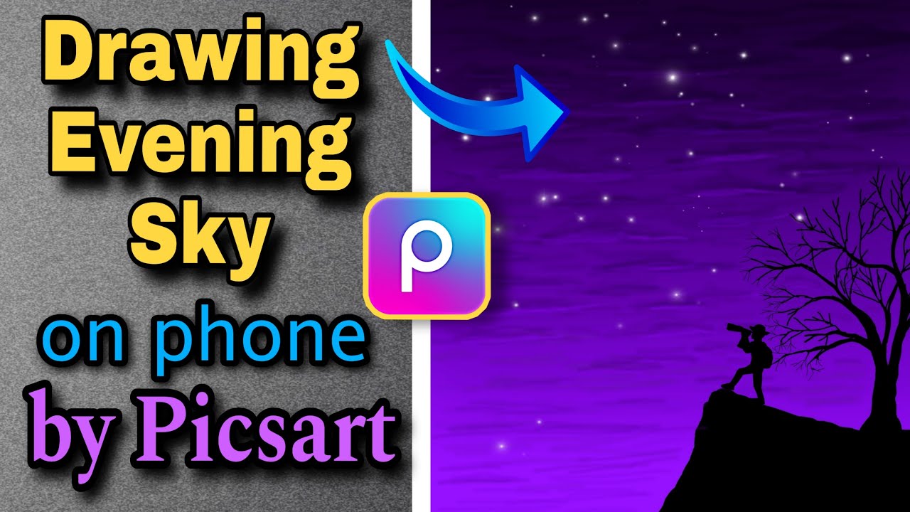How to draw an evening sky on phone by using Picsart | Picsart drawing ...