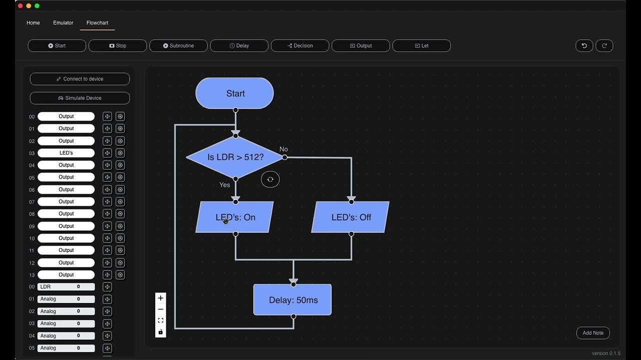 Nanoflo - LDR Analog Input to control LED output - YouTube