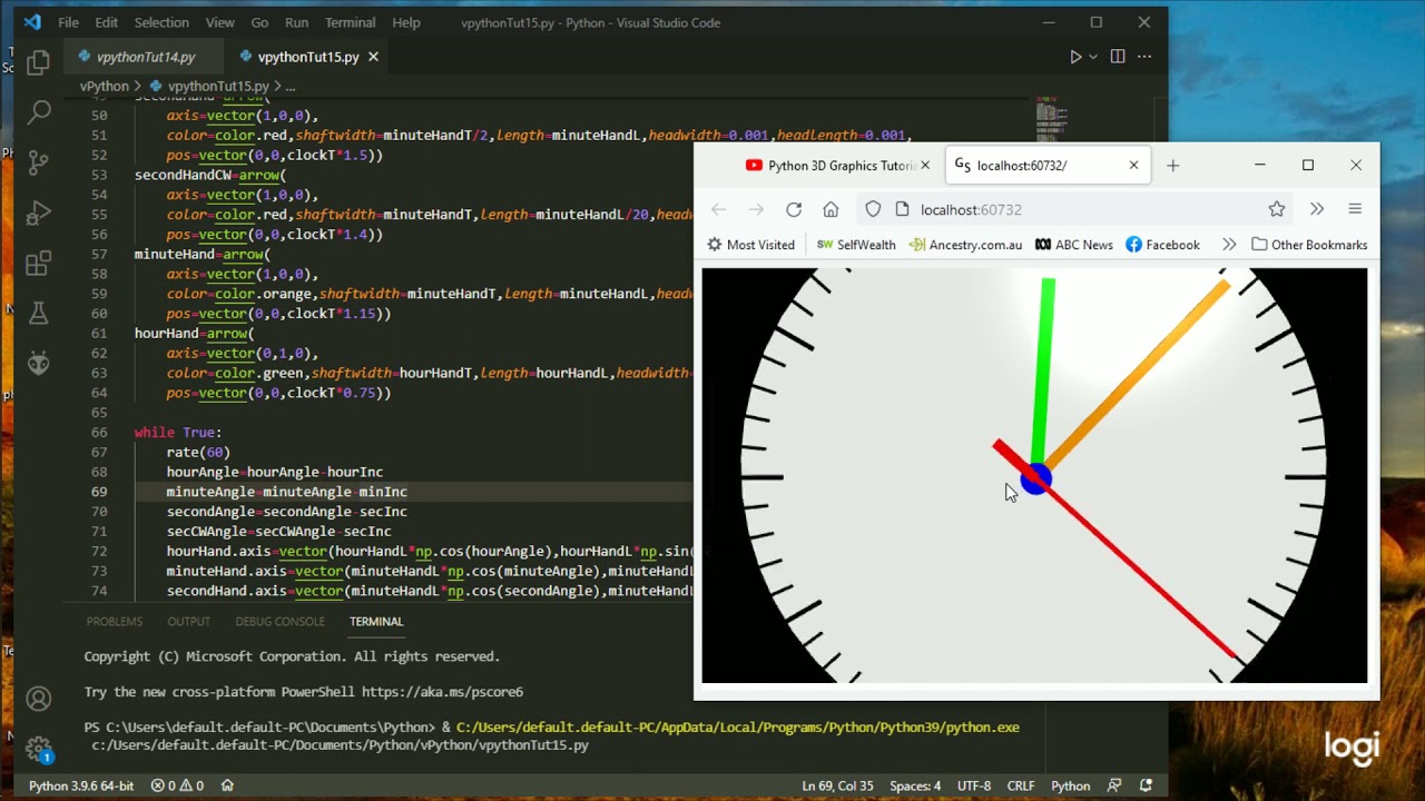 vpython Clock homework - YouTube