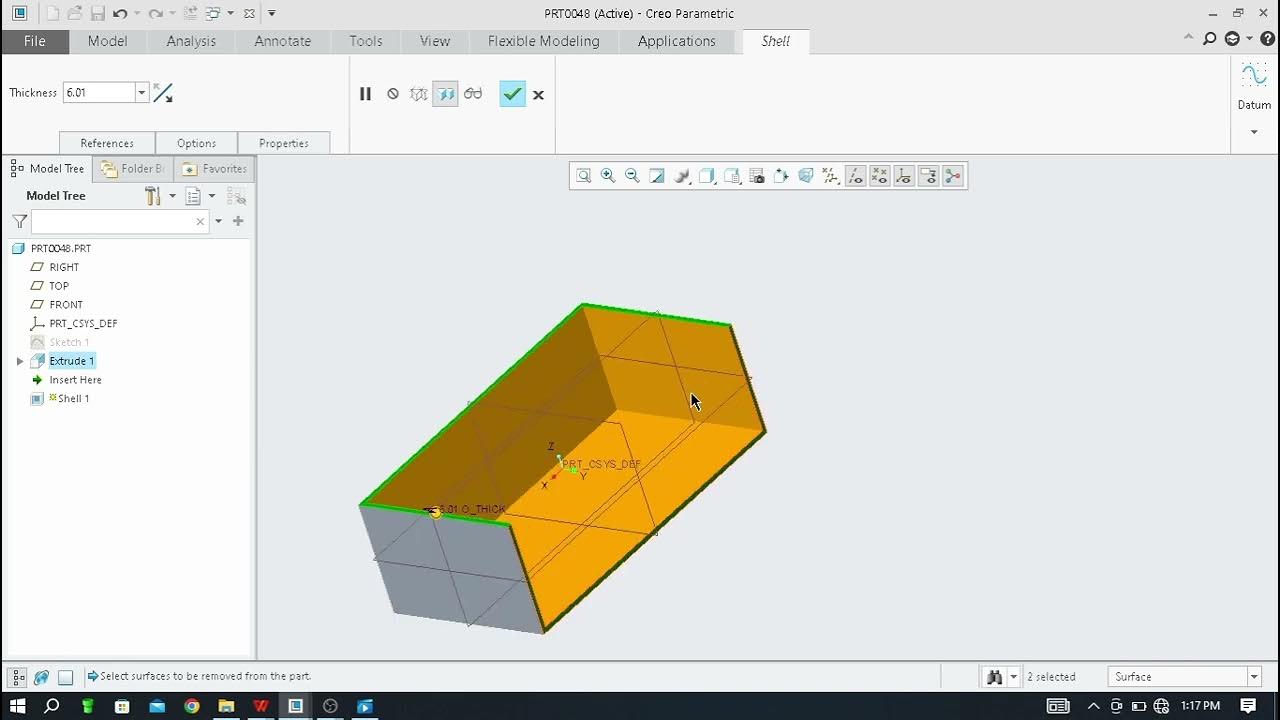 Video-82 shell in creo parametric - YouTube