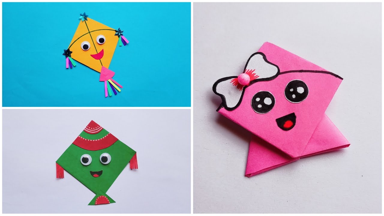 3 cute paper kite making idea for Makar Sankranti | Paper kite tutorial ...