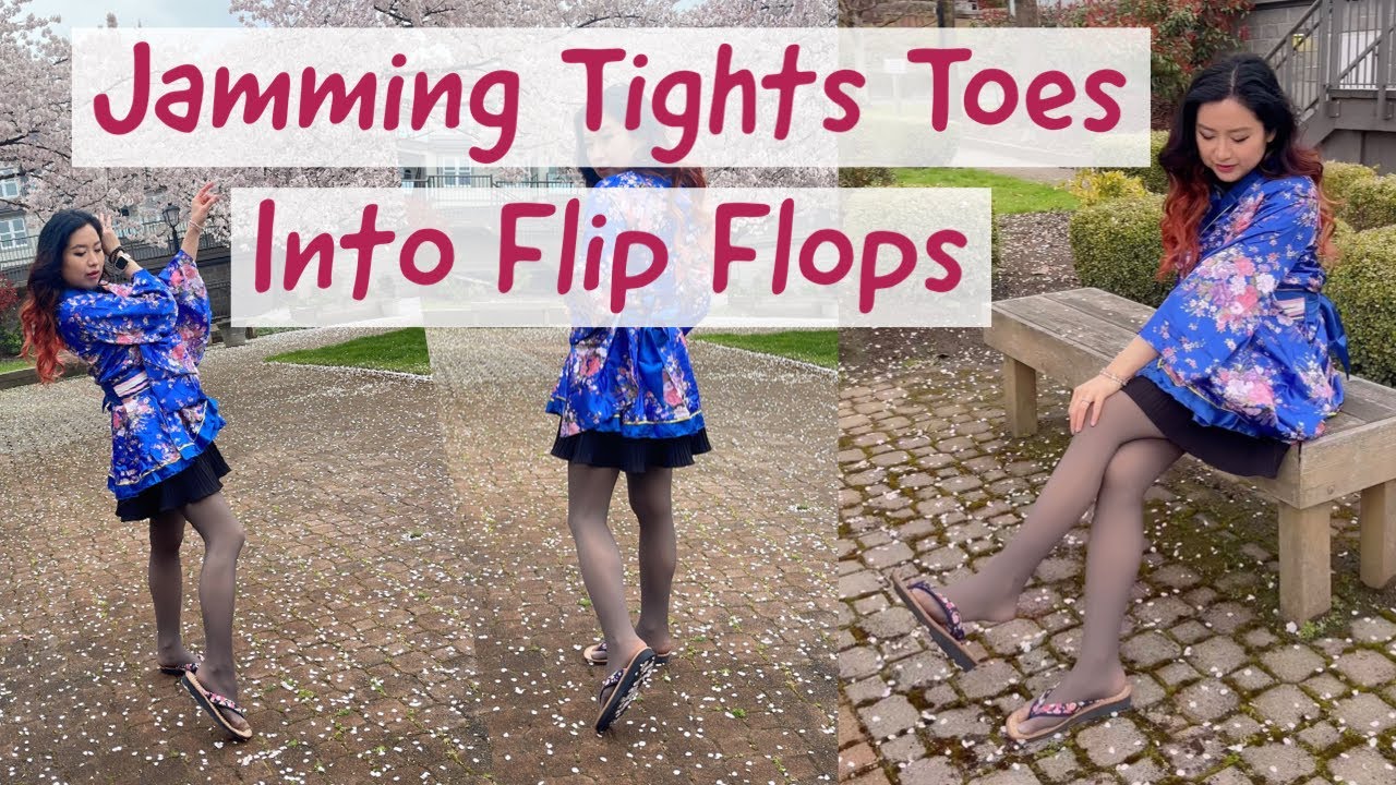 Nylons Tights in Flip Flops Sandals, Kimono Cosplay Girl in Pantyhose ...
