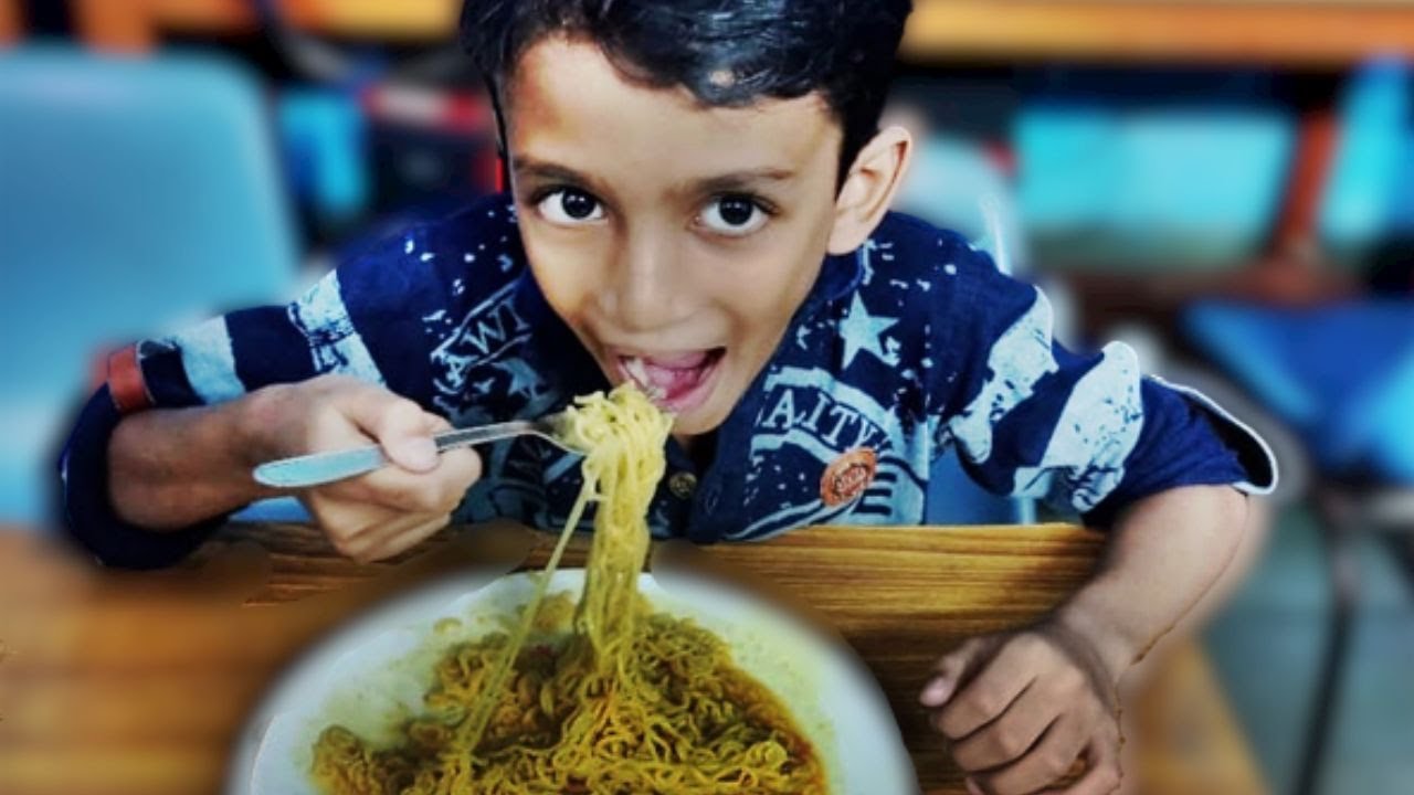 maggi eating challenge with opposite side of fork | father vs son ...