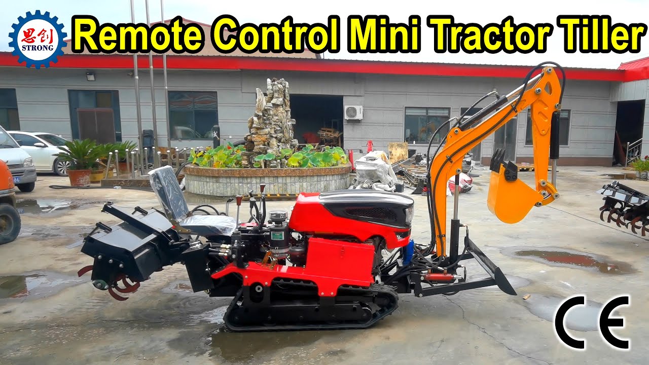 Remote Control Mini Tractor Tiller with Bulldozer Excavator and Rotary ...