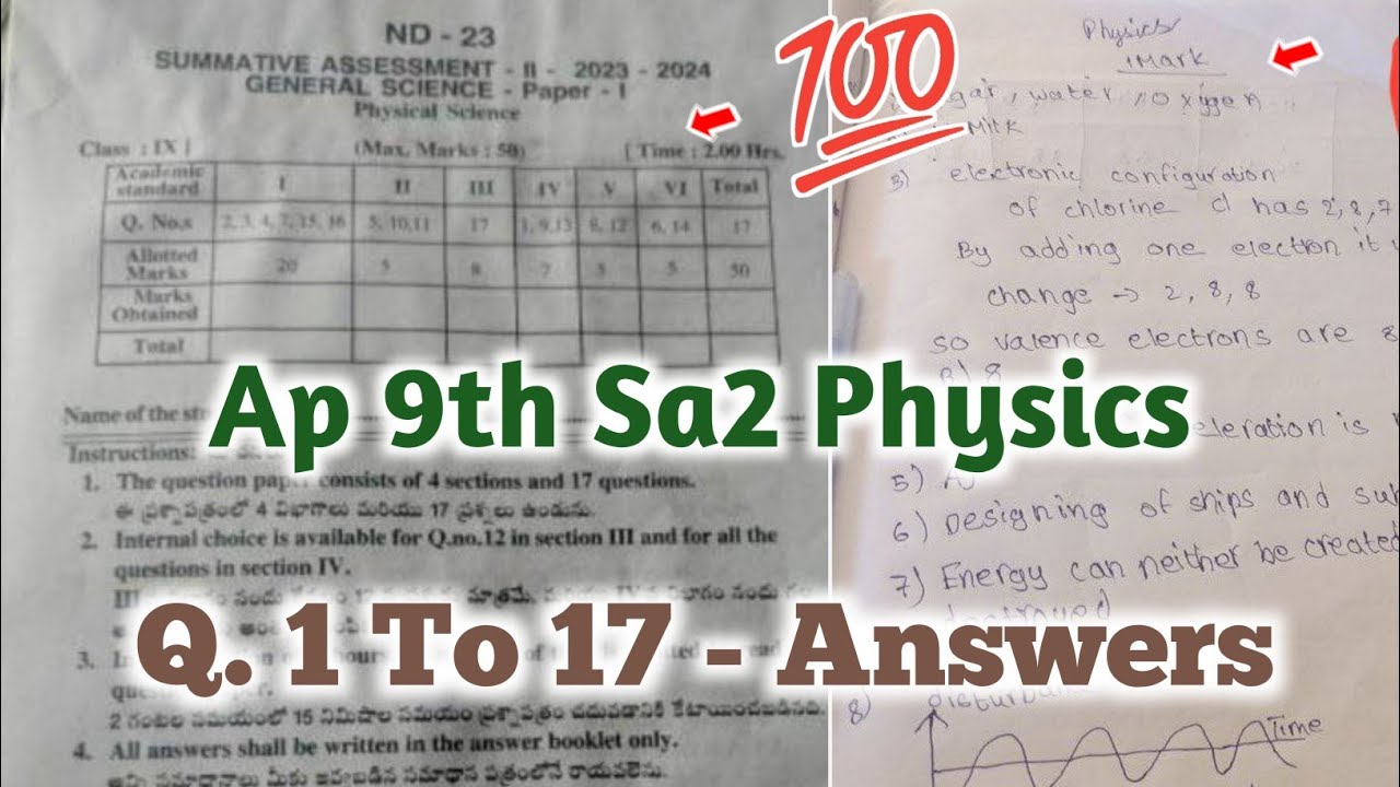 💯real Ap 9th class physics Sa2 question paper 2024|Ap 9th Sa2 physics ...