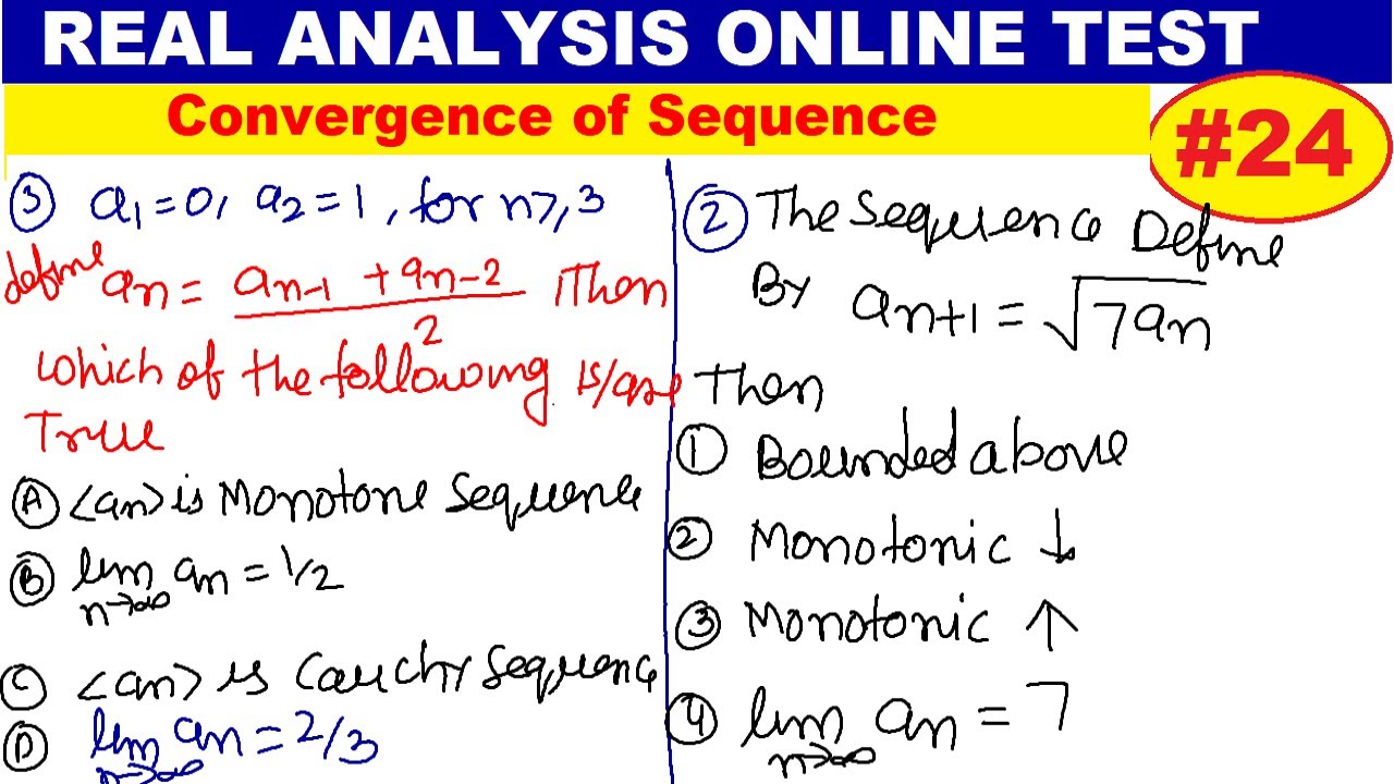 #24 Real Analysis online class test | Convergence of Sequence | Hard ...