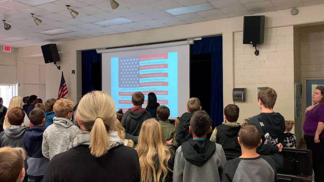 Patriot Pup sings The National Anthem @ Cape View Elementary - YouTube