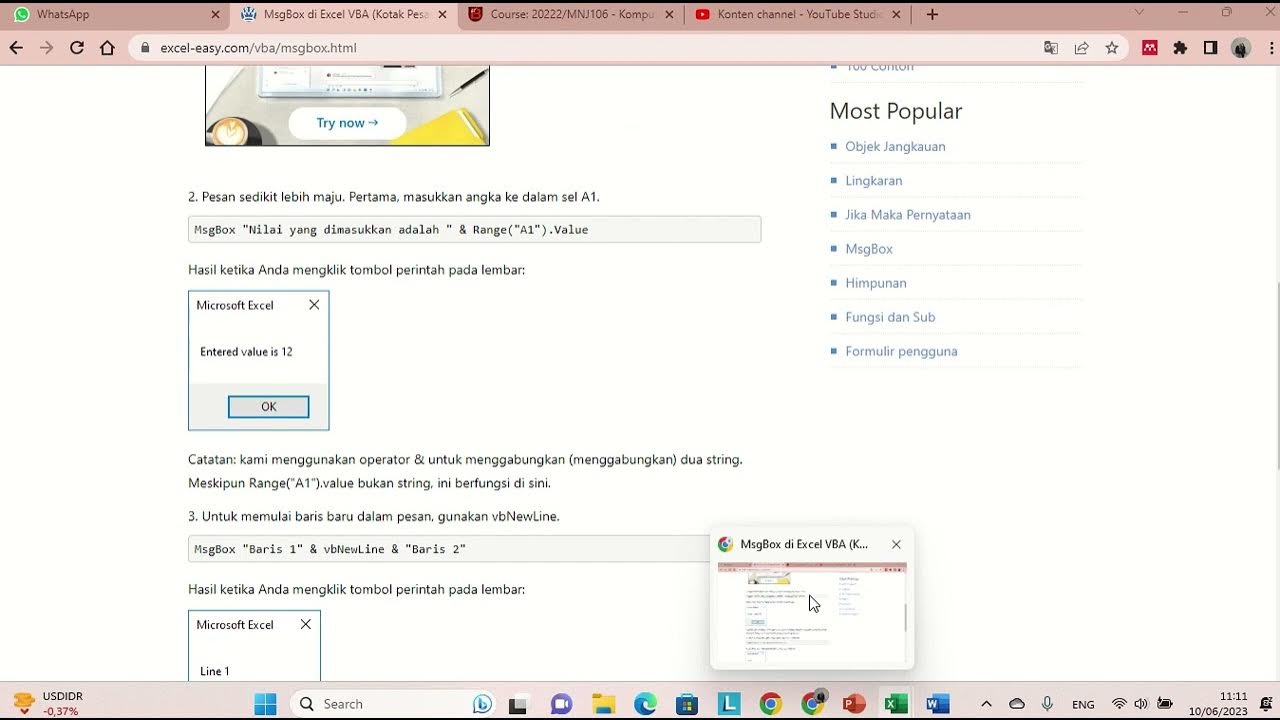 VBA2(MsgBox) - YouTube