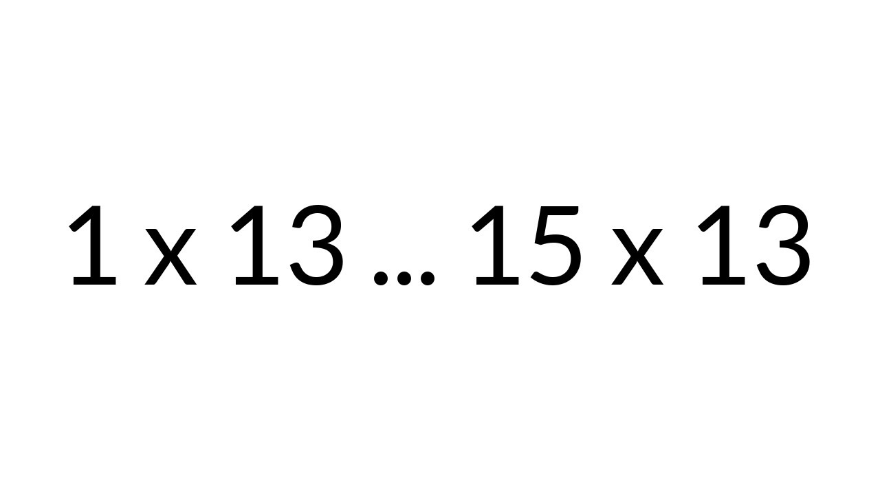 Multiplication Table Times 13 From 1 X 13 To 15 X 13 In Order Silent