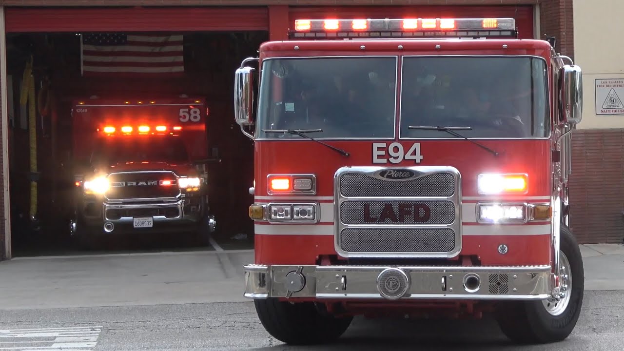 LAFD Engine 94 & Rescue 58 Responding - YouTube
