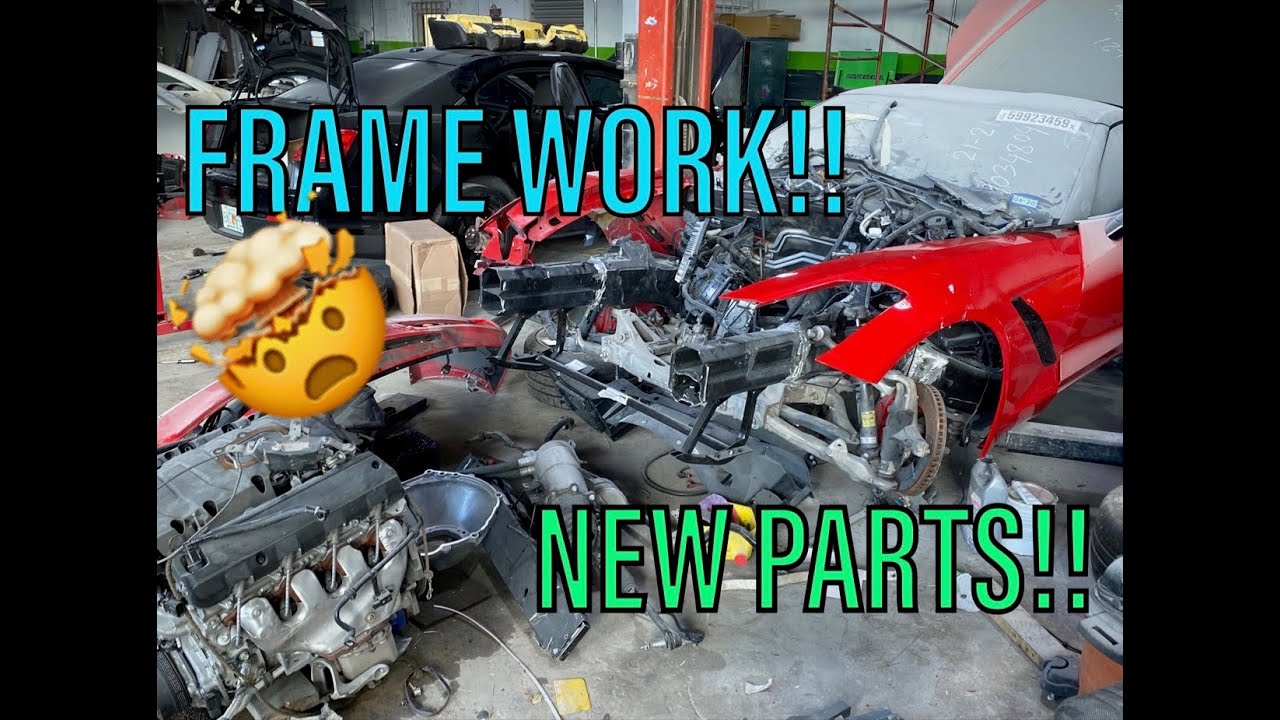Part 3 Crazy Corvette C7 REBUILD !!! FRAME WORK!! NEW PARTS - YouTube
