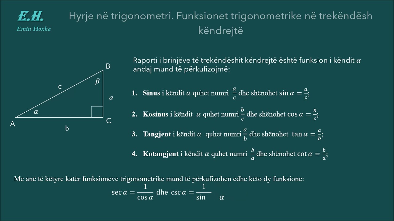 9 3 01 Funksionet trigonometrike në trekëndësh kënddrejtë - YouTube