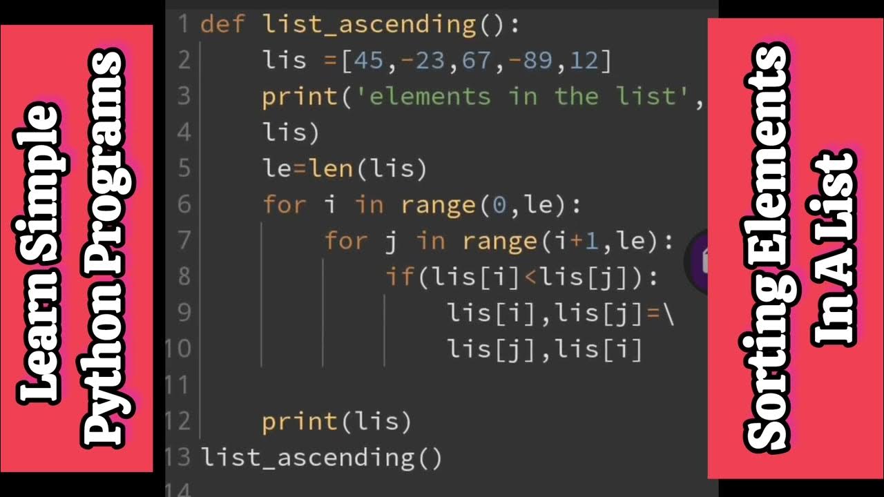 Sorting Elements In A List - Learn Simple Python Programs @computerteacherinfo - YouTube