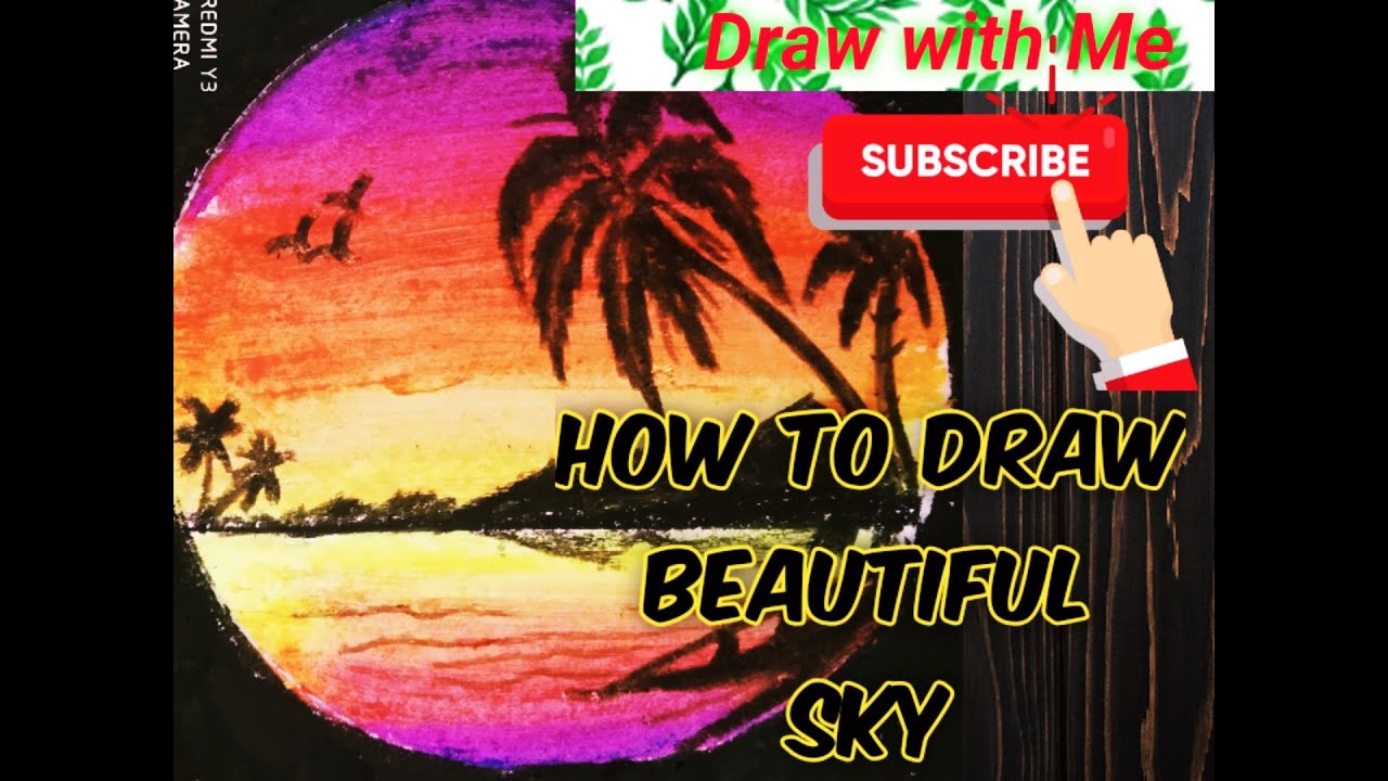 how to draw beautiful sky and tree - YouTube
