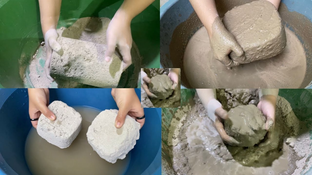 Three Videos Compilation White Sand Cement,Grainy Mud Sand, Mixture Of ...