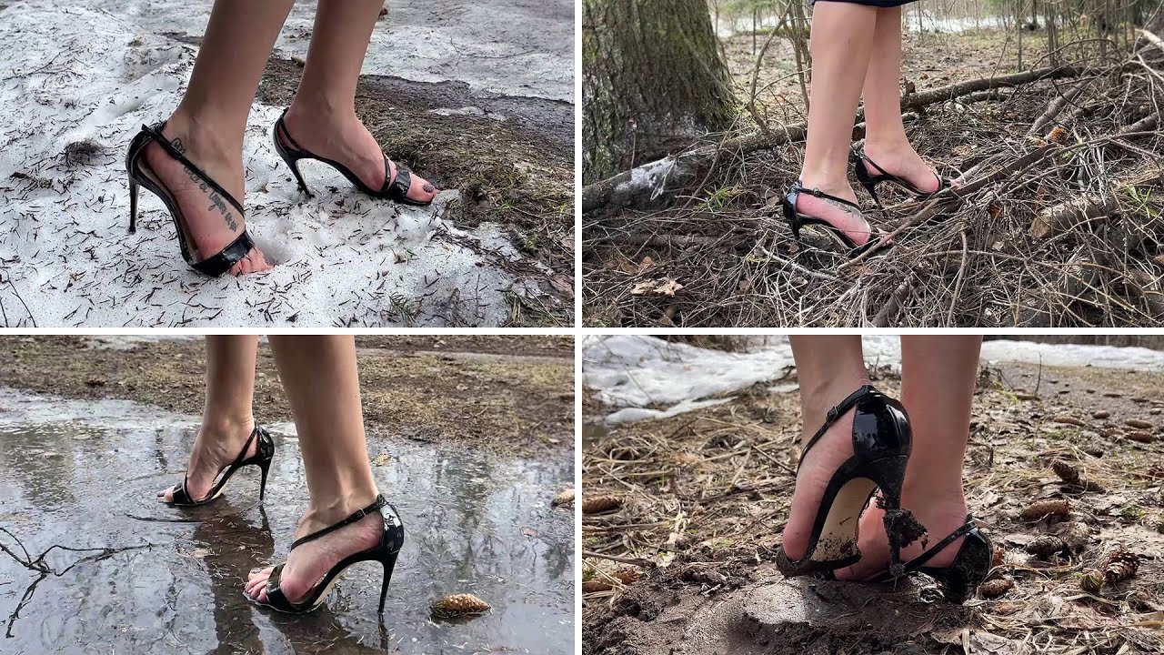 High heels sandals in mud, high heels sinking in ground, high heels in ...