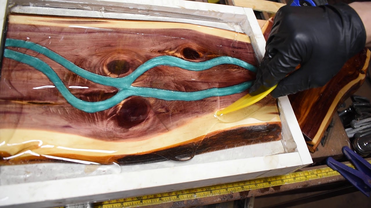 Epoxy Resin River Run Cedar Cutting Board - YouTube