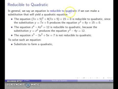 Equations Reducible to Quadratic - YouTube