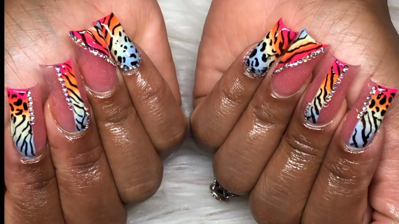 Colorful Cheetah Print Acrylic Nails
