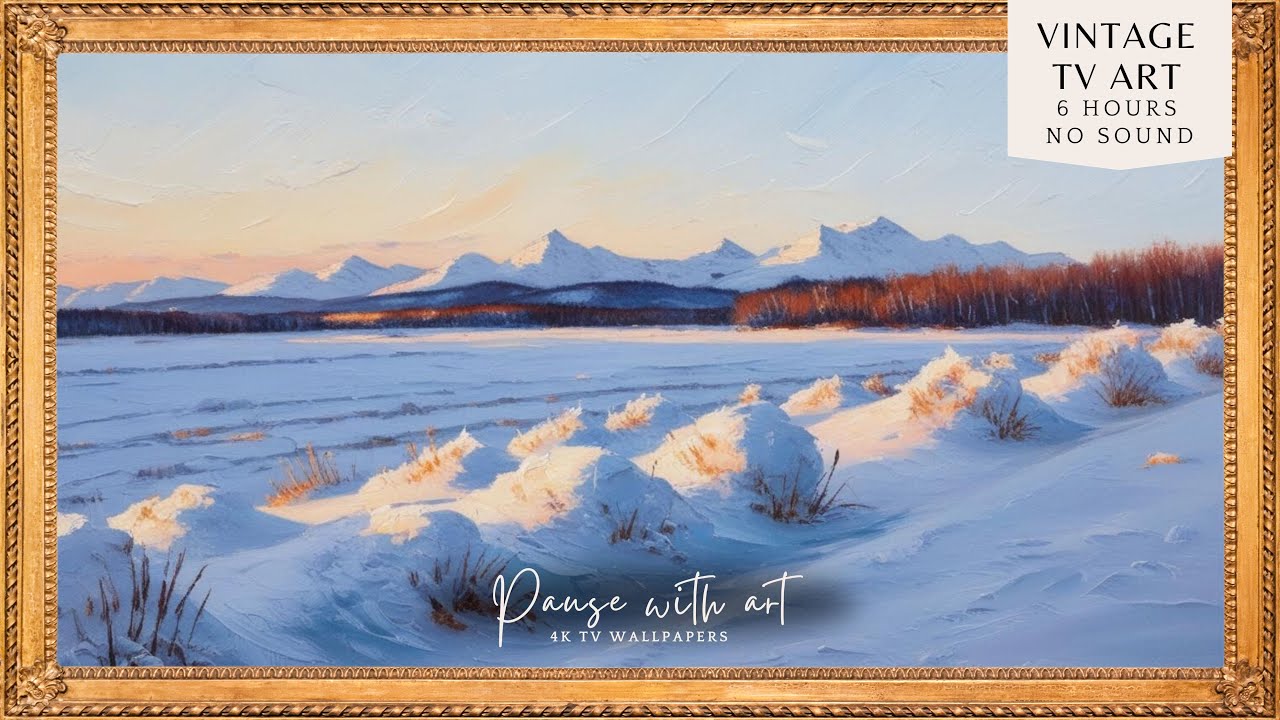 Vintage Frame TV Art Field Winter Landscape | Snow Covered TV Wallpaper ...