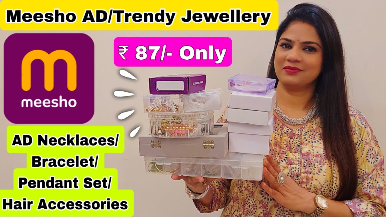 🤩Huge Meesho Trendy/AD Jewellery Starting Rs 87🤗 AD Necklaces/Pendant ...